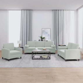 3dílná sedací souprava s polštáři světle šedá samet 3201954
