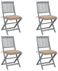 Skládací zahradní židle Comar s poduškami - masivní akáciové dřevo | 4 ks
