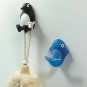 Spirella PINGU dětský háček tučňák černý-bílý / polyresin / samolepící