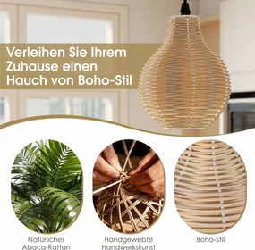 Costway 3-flame boho ratanový přívěsek světlý ručně tkaný přírodní košový lustr
