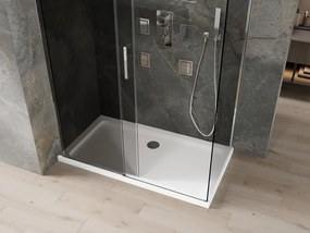 Mexen Omega, sprchový kout s posuvnými dveřmi 130 (dveře) x 70 (stěna) cm, 8mm šedé sklo, chromový profil + slim sprchová vanička bílá + chromový sifon, 825-130-070-01-40-4010