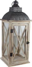 Dřevěná lucerna D6496/B vysoká dekorační 61cm vintage
