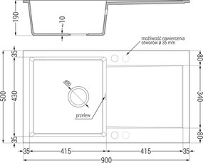 Mexen Leo, 1-komorový granitový dřez 900x500x190 mm a dřezová baterie Elia, černá skvrnitá, 6501-76-670101-76