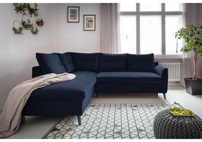 Tmavě modrá sametová rozkládací rohová pohovka Miuform Stylish Stan L, levý roh