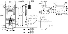 Grohe - Set předstěnové instalace, klozetu a sedátka Euro Ceramic Compact, softclose, Triple Vortex, tlačítko Even, chrom