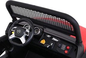 Ramiz Mercedes Benz Unimog elektrické autíčko pro děti červené + pohon 4x4 + dálkové ovládání + nosič zavazadel + pomalý start + MP3 + LED