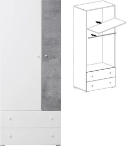 Šatní skříň SIGMA SI 3 L/P se zásuvkami, šatní tyčí a policí | 80 cm | UNI provedení | bílá/beton