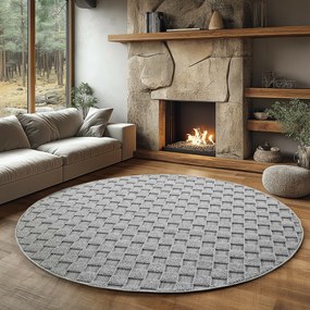 Ayyildiz, Kusový koberec Helix 2203 silver kruh, 200x200, šedá, chodba / předsíň