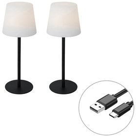 Sada 2 černých dobíjecích stolních lamp 40 cm IP54 - Jude