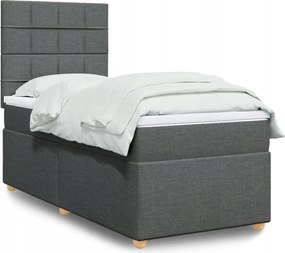 Box Spring Postel S Matrací Textil Tmavě Šedá Blok se čtverci 90 x 190 cm