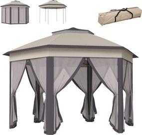 Outsunny zahradní altán skládací altán 4x4m pop-up stan party stan s taškou na přenášení a 6 bočními panely, dvojitá šestihranná střecha v kávové a b…