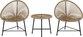 Outsunny Sada zahradního nábytku z poly rattan, venkovní lounge nábytek na balkon pro 2 osoby, 3-dílná sedací souprava se 2 židlemi a stolem, odolný z
