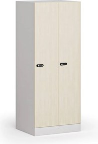Snížená šatní skříňka S1, 2 oddíly, 1500 x 600 x 500 mm, demont, mechanický kódový zámek, laminované dveře, bříza