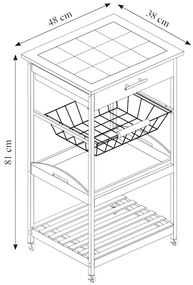 Kuchyňský vozík na kolečkách se šuplíkem a košíkem na zeleniny, bambus, Kesper
