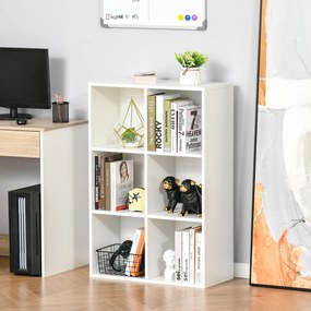 HOMCOM Knihovna Dřevěná 3-Úrovňová Police se 6 Úložnými Krychlemi do Obývacího Pokoje, Ložnice a Kanceláře 65,5x30x97,5 cm Bílá