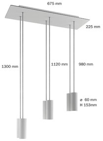 creative cables Závěsná lampa s 6 světly, s obdélníkovým XXL baldachýnem Rose-one, textilním kabelem a kovovými stínidly Tub-E14 Barva: Matný bílý dibond