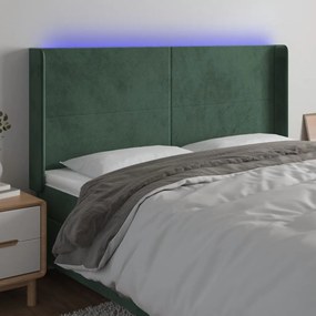 Čelo postele s LED tmavě zelené 203 x 16 x 118/128 cm samet 3123837