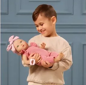 LullaBaby Panenka 35 cm v overalu s čelenkou Pink / od 2 let