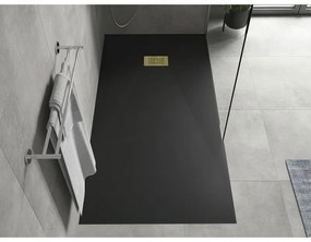 Mexen Hugo, obdélníková sprchová vanička SMC 180 x 90 cm, černá, zlatá krytka, 42709018-G
