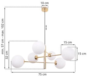 Závěsné svítidlo FLORENCE, 6x bílé skleněné stínítko, G, N