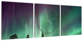 Obraz polární záře (s hodinami) (90x30 cm)