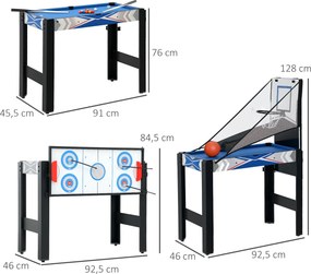 SPORTNOW 5-v-1 Multihra Kancelářský stůl s pingpongem, kulečníkem, hokejem, basketbalem a lukostřelbou pro dospělé 91 x 45,5 x 76 cm Černá+Modrá