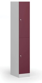 Šatní skříňka S1 s úložnými boxy, 2 boxy, 1850 x 300 x 500 mm, demont, cylindrický zámek, červené dveře