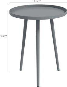 Outsunny Okrúhlý Záhradný Kávový Stôl, Vonkajší Bočný Stôl so Zaobleným Oceľovým Okrajom, roz. Ø40 x 50H cm šedý | Aosom