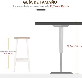 HOMCOM Sada 2 výškových barových židlí 65cm se železnými nohami a opěrkou pro obývací pokoj a jídelnu, nosnost 75 kg, přírodní dřevo a bílá