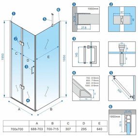 BPS-koupelny Čtvercový sprchový kout HYD-SK20A 70x70 zlatá/transparent - bez vaničky