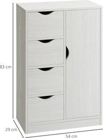 HOMCOM Obývací pokoj komoda se 4 šuplíky, 1 dveřmi a vnitřní policí - univerzální úložná skříň do koupelny, ložnice, jídelny 54x29x83 cm Bílá s dřevě…