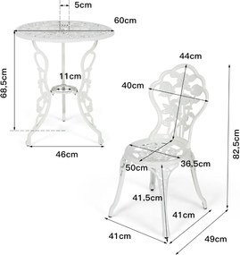 Costway 3 ks. Starožitný bistro set rose design sedací skupina balkonová sada