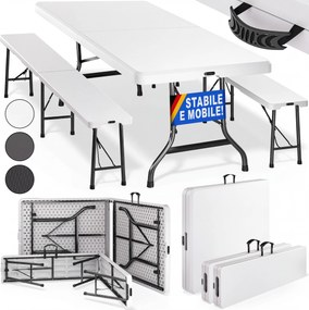 Pivní set se stolem a lavicemi 3dílný plast bílý 183cm