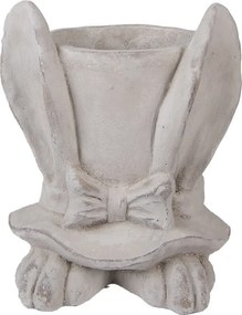 Šedý antik cementový květináč králičí uši s kloboukem L - 20*20*25 cm