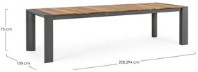 Šedý teakový zahradní rozkládací stůl Bizzotto Cameron 228/294 x 100 cm