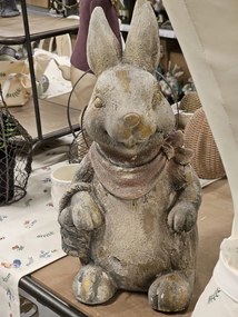 Šedohnědá dekorativní figurka králík s košíčkem - 22*19*41 cm