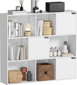 HOMCOM regál 9 přihrádek se 3 dveřmi, 106 x 24 x 95 cm, bílý