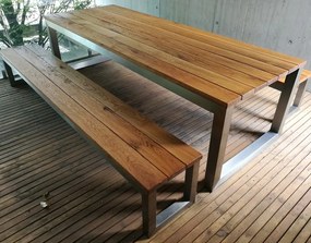 KULHÁNEK Zahradní sestava s nerezovými nohami - stůl, 2x lavice bez opěradla Odstín nátěru: individuální