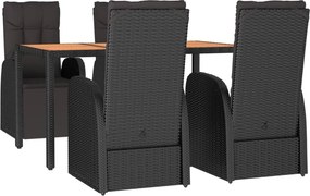 5dílný zahradní jídelní set černý polyratan a masivní akácie 3157608