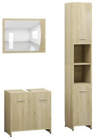 3dílný set koupelnového nábytku - s vysokou skříní - dřevotříska | dub sonoma