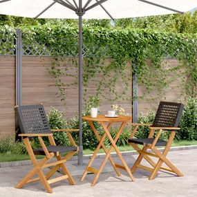 3dílný bistro set černý polyratan a masivní dřevo 3281790