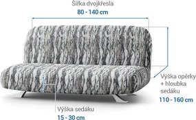 Bielastické potahy OCEANO NOVÉ šedo-modré dvojkřeslo s dřevěnými rukojeťmi (š. 80 - 140 cm)