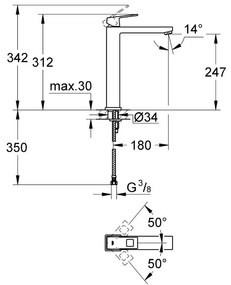 Grohe Eurocube - Páková umyvadlová baterie stojánková bez odtokové garnitury, pro volně stojící umyvadla, chrom 23406000