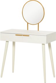 HOMCOM Toaletní stolek s kulatým zrcadlem, líčící stolek se 2 zásuvkami, moderní styl pro ložnici nebo šatnu 80x40x123 cm Bílý