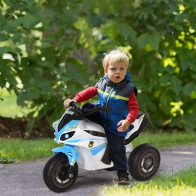 HOMCOM Dětská závodní motorka s hudebními a světelnými efekty a úložným prostorem Modrá Bílá