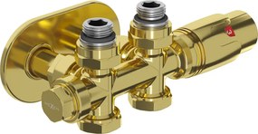 Mexen G00, termostatická souprava Duplex s kulatou krytkou, úhlové/rovné připojení DN50, zlatá lesklá, W908-900-905-50