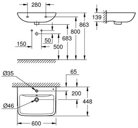 GROHE 39950000 - Umyvadlo START EDGE 600 × 448 mm keramika/bílá