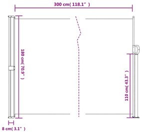Zatahovací boční markýza krémová 180 x 300 cm,  4004340