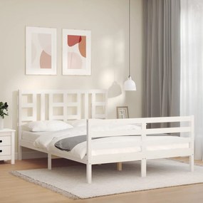 Rám postele s čelem bílý 160 x 200 cm masivní dřevo,  3193932