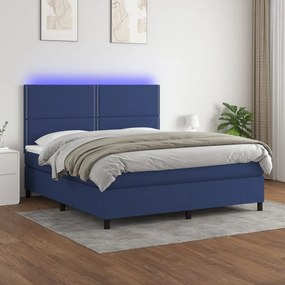 Box spring postel s matrací a LED modrá 160x200 cm textil,  3134811